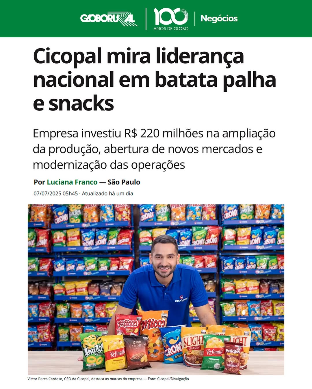 Cicopal é destaque nacional em matéria do Globo Rural - Oeste Goiano